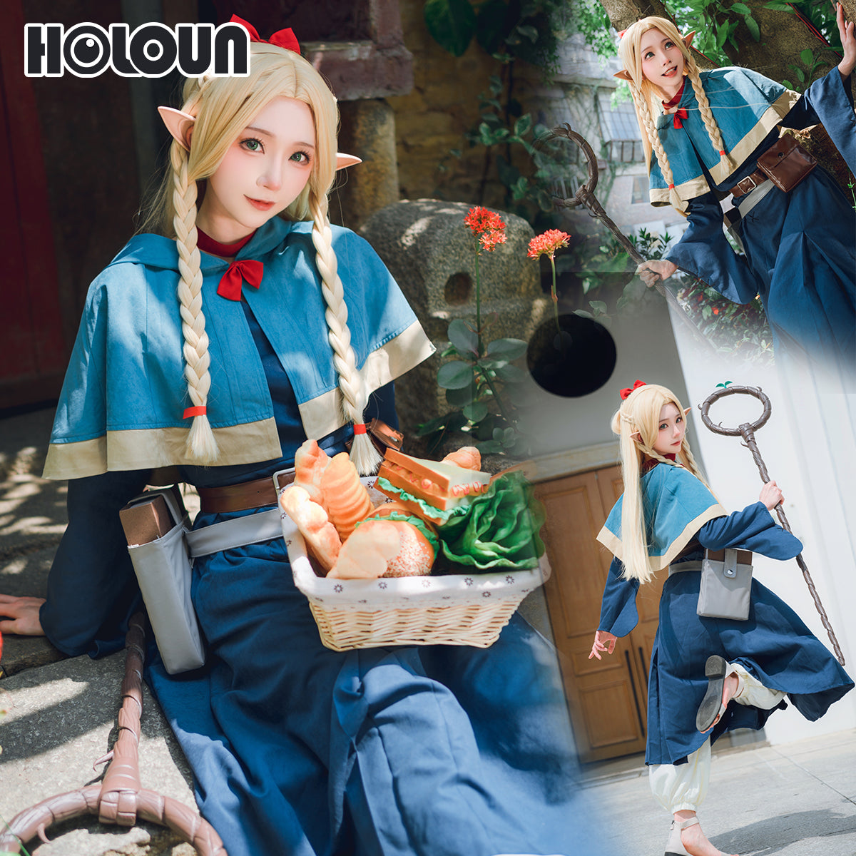 HOLOUN Delicious in Dungeon Anime Marcille Cosplay Costume Wig Shawl C ...