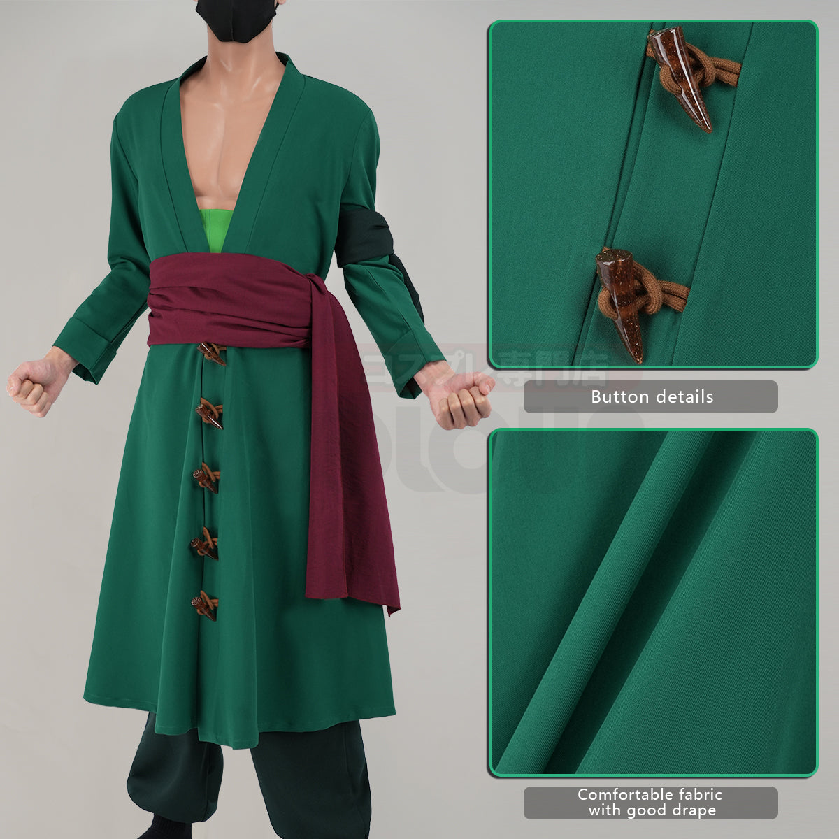 HOLOUN ONE Anime Roronoa Zoro Cosplay Costume Pants Haori Head Scarf A ...